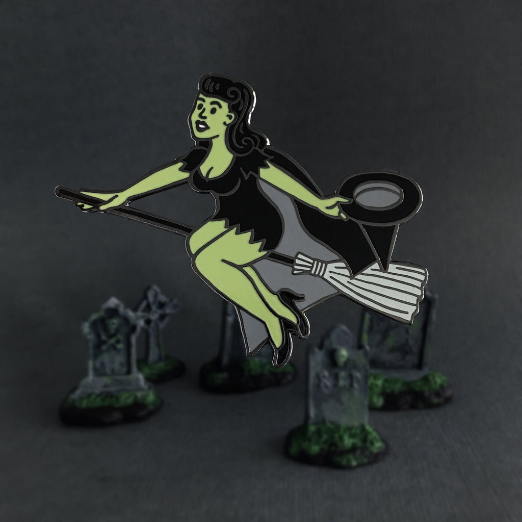 Pinup Witch pin - Glow-in-the-dark wicked witch brooch – Rather Keen